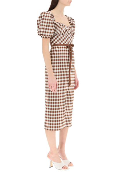 Self-portrait Self Portrait Gingham Midi Dress In Brown,white | ModeSens