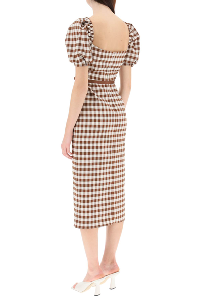 Self-portrait Self Portrait Gingham Midi Dress In Brown,white | ModeSens