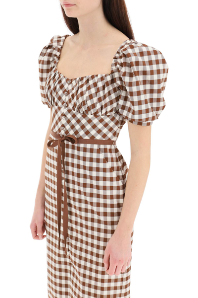 Self-portrait Self Portrait Gingham Midi Dress In Brown,white | ModeSens