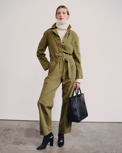 Nili Lotan Max Cotton Jumpsuit In Uniform Green | ModeSens