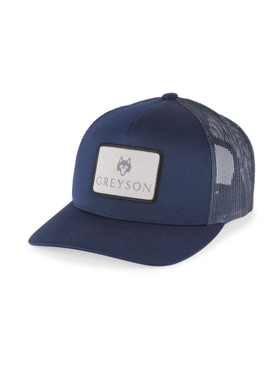 Greyson Logo Lockup Trucker Hat In Navy | ModeSens