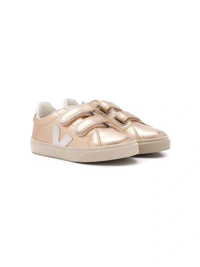 Veja Kids' Gold Esplar Logo Leather Sneakers | ModeSens