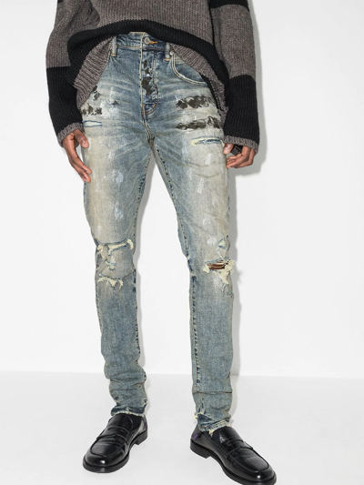Purple Brand P002 Distressed Ripped Slim Fit Jeans In Blue | ModeSens
