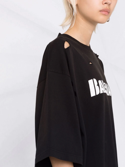 Balenciaga Ripped Logo-print T-shirt In Schwarz | ModeSens