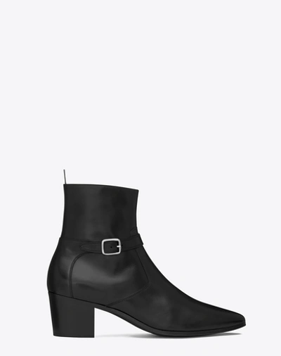 Saint Laurent French 60 Ankle Strap Boot In Black Leather Saint Laurent French 60 Ankle Strap Boot In Black Leather