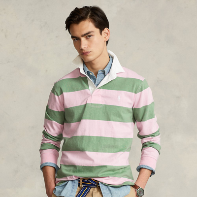 Polo Ralph Lauren The Iconic Rugby Shirt In Carmel Pink/outback Green | ModeSens