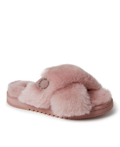 Dearfoams Fireside By Women's New Castle Genuine Shearling Cross Band ...