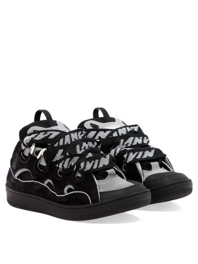Lanvin Curb Sneakers In Black Leather In Black,grey | ModeSens