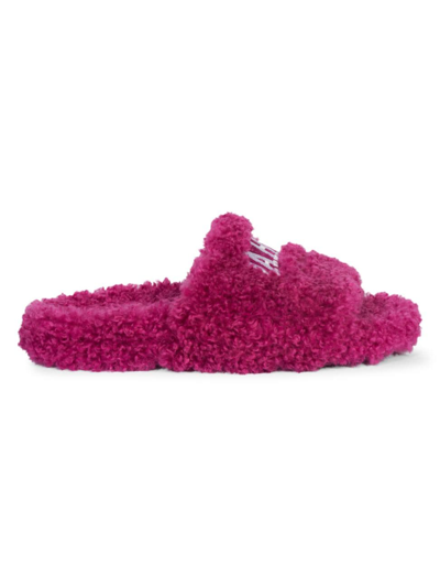 Balenciaga Cities Furry Faux-shearling Slides In Dark Fuchsia | ModeSens
