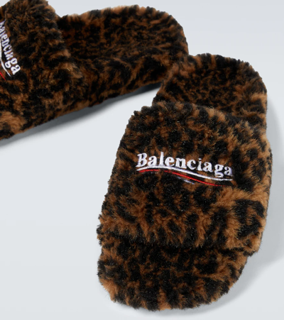 Balenciaga Logo-embroidered Leopard-print Faux Fur Slides In Brown ...