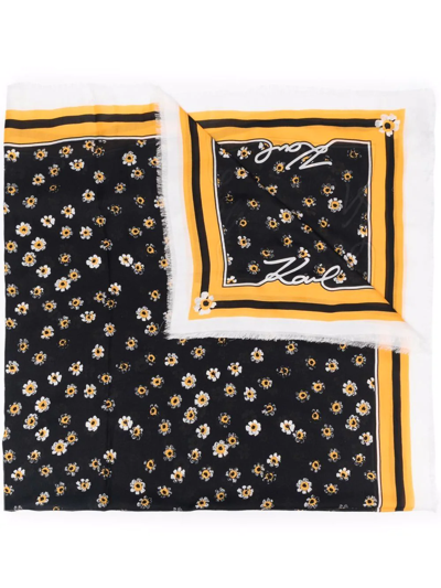 Karl Lagerfeld K/signature Floral-print Scarf In Black | ModeSens