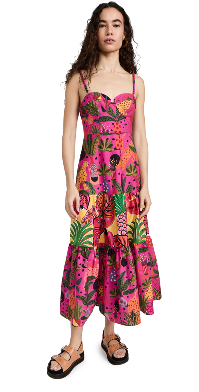 Farm Rio Pink Pop Leopards Mixed Midi Dress | ModeSens
