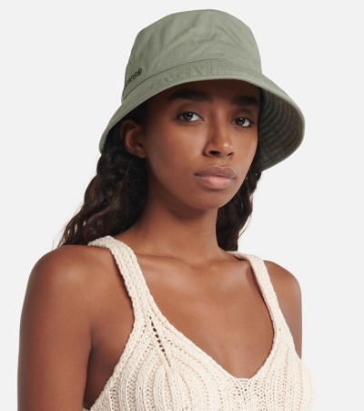 Acne Studios Logo Cotton Bucket Hat In Sage Green | ModeSens