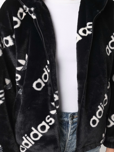 Adidas Originals Logomania Repeat Logo Faux Fur Jacket In Black | ModeSens