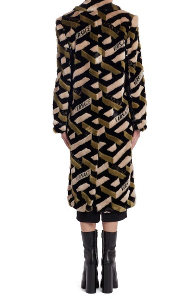 Versace La Greca Monogram Faux Fur Coat In Black | ModeSens