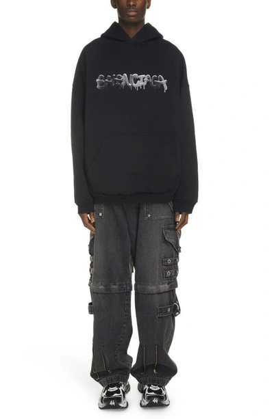 Balenciaga Convertible Strap Detail Raver Baggy Jeans In Nero | ModeSens