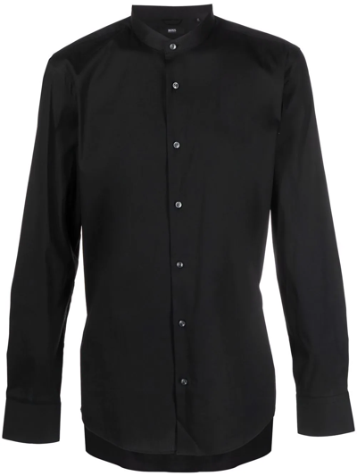 Hugo Boss Long sleeve Collarless Shirt In Black ModeSens