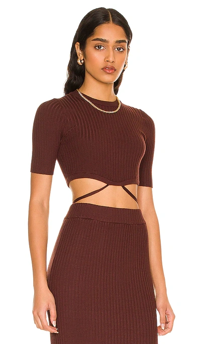 Minkpink Lynd Ribbed-knit Crop Top In Chocolate | ModeSens