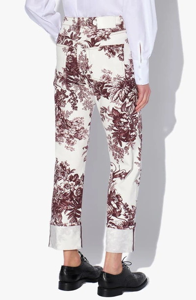 Erdem Nathaniel Floral Print High Rise Straight Leg Jeans In Burgundy