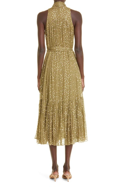 Zimmermann Pussy Bow Metallic Fil Coupé Silk Blend Crepon Midi Dress In