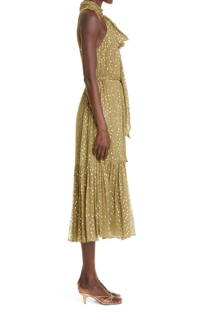 Zimmermann Pussy Bow Metallic Fil Coupé Silk Blend Crepon Midi Dress In