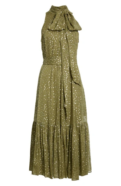Zimmermann Pussy Bow Metallic Fil Coupé Silk Blend Crepon Midi Dress In