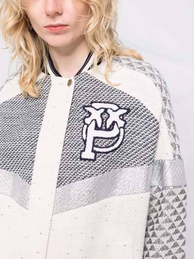Pinko Tufted Logo-patch Panelled Bomber Jacket In White | ModeSens