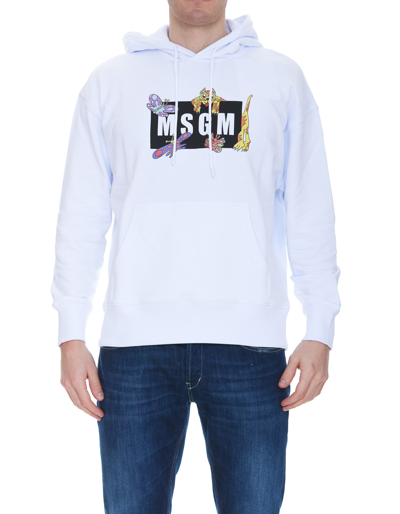 Msgm Logo Hoodie In White | ModeSens