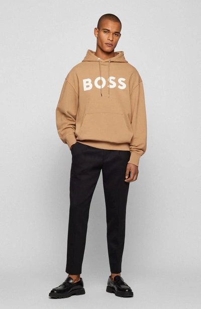 Hugo Boss Iconic Cotton Logo Print Oversized Fit Hoodie In Beige | ModeSens