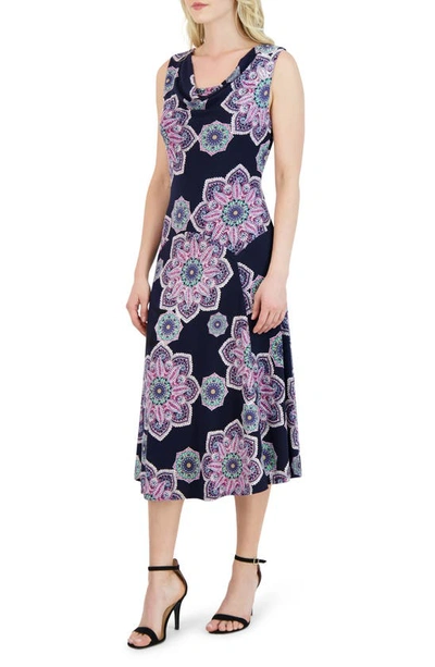 Robbie Bee Cowl-neck Sleeveless Midi Dress In Navy/jade/magenta | ModeSens