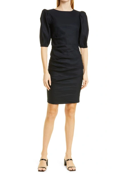 Nicole Miller Puff Sleeve Linen Blend Minidress In Black | ModeSens Nicole Miller Puff Sleeve Linen Blend Minidress In Black | ModeSens