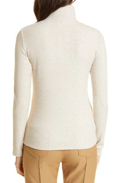 Vince Ribbed Quarter Zip Turtleneck Top In H Dk Ivory | ModeSens
