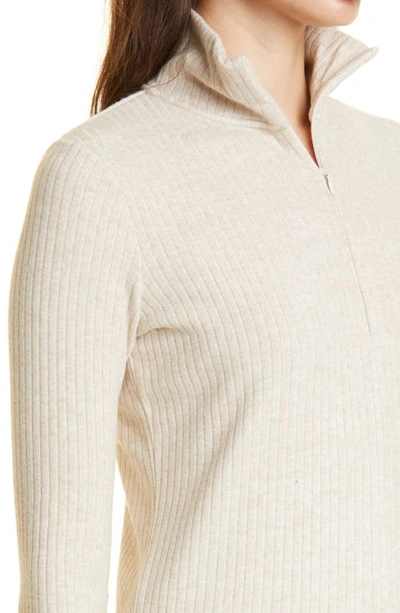 Vince Ribbed Quarter Zip Turtleneck Top In H Dk Ivory | ModeSens