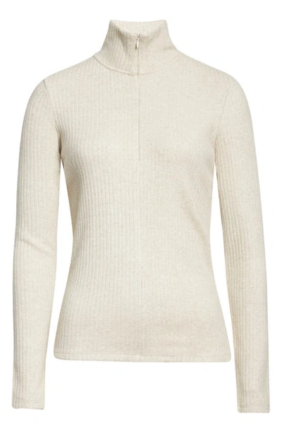 Vince Ribbed Quarter Zip Turtleneck Top In H Dk Ivory | ModeSens
