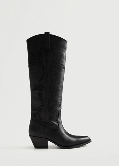 Mango Cowboy Leather Boots Black | ModeSens