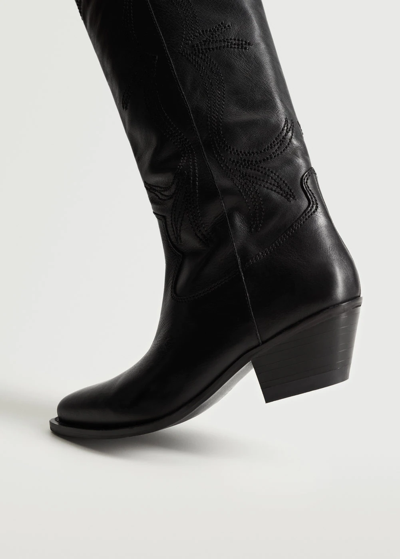 Mango Cowboy Leather Boots Black | ModeSens