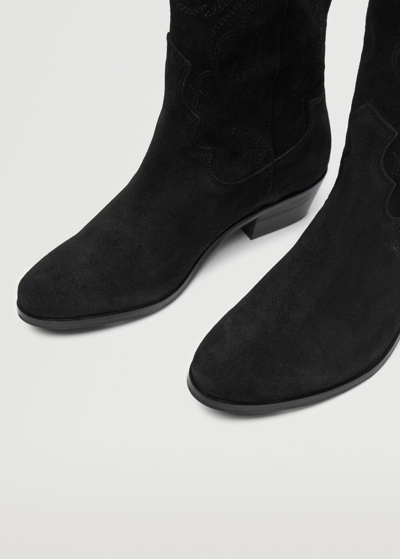 Mango Cowboy Leather Boots Black | ModeSens