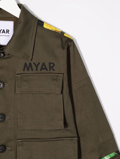 Myar Kids' Logo-print Floral-pattern Shirt Jacket In Green | ModeSens