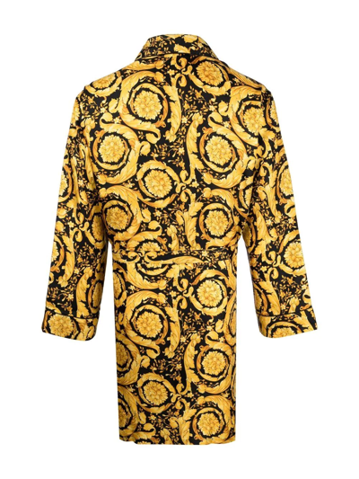 Versace Baroque Print Silk Robe In Black | ModeSens