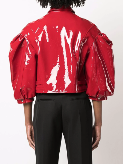 Simone Rocha Puff-sleeve Crop Patent Leather Biker Jacket W/ Frill ...