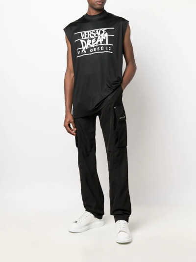 Versace Slogan Logo-print T-shirt In Black | ModeSens