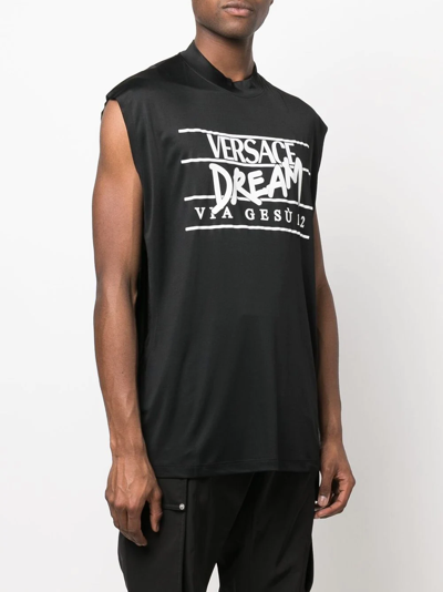 Versace Slogan Logo-print T-shirt In Black | ModeSens