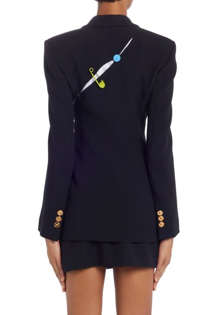 Versace Safety-pin Button Slash Blazer Jacket In Black | ModeSens
