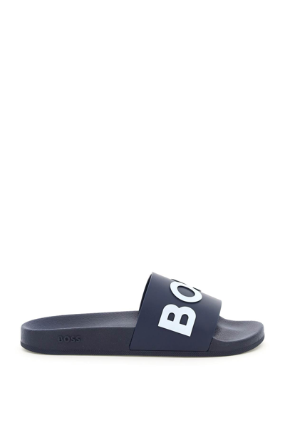 Hugo Boss Boss Boss Slippers With Logo In Blue | ModeSens