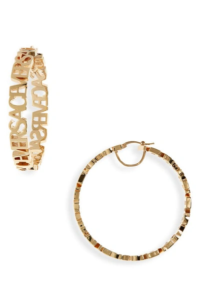 Versace Signature Logo Hoop Earrings In Gold | ModeSens