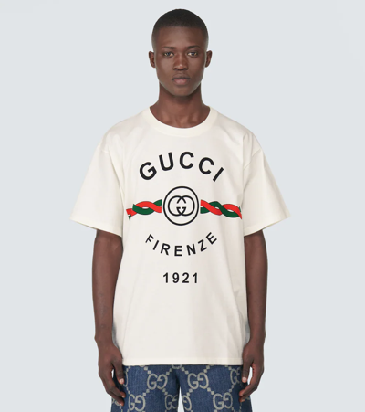 Gucci White Firenze 1921 Logo Cotton T-shirt In Cream | ModeSens