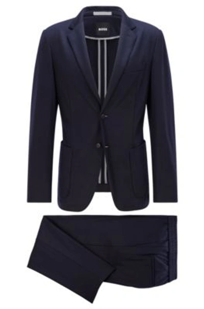 Hugo Boss Slim-fit Suit In Melange Performance-stretch Cloth- Dark Blue ...