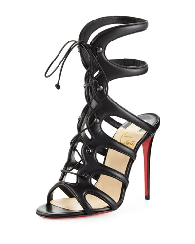 Christian Louboutin Black Leather Lace-up 'amazoulo 100' Stiletto ...
