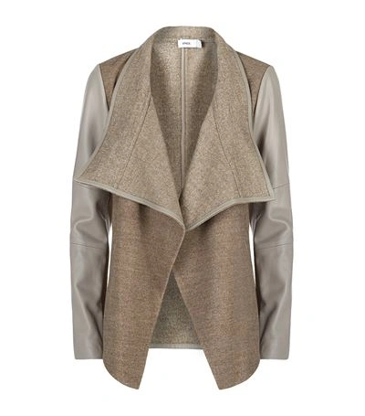 Vince Leather Sleeve Draped Jacket | ModeSens