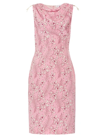 Oscar De La Renta Floral Print Silk Mikado Dress In Pink Multi Modesens